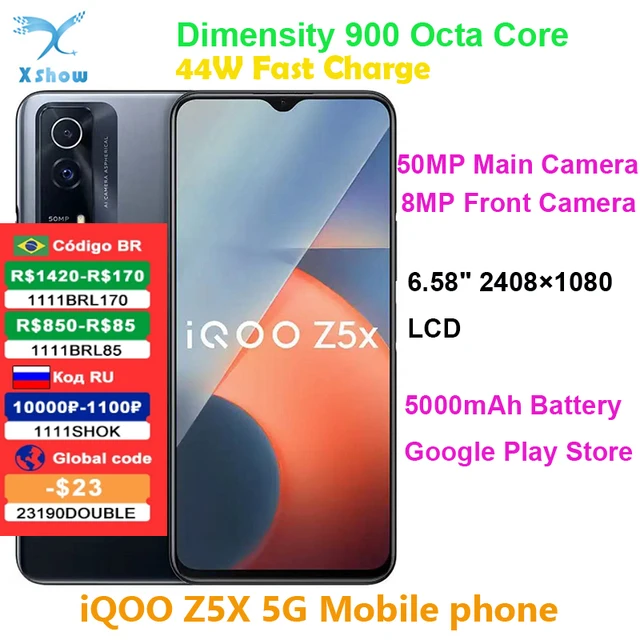 Original iQOO Z5x 5G Mobile Phone Dimensity 900 Octa Core 6.58″ 5000mAh 44W 120Hz 50MP Camera ...