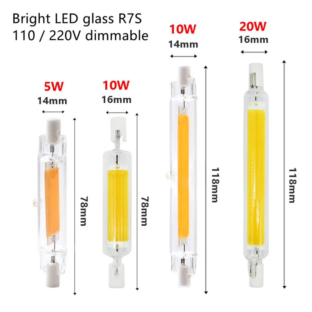 AMPOULE HALOGENE,Warm White-20w 118mm 220v--Ampoules LED COB R7S J118, 78mm, 10w, 118mm, 15w ...