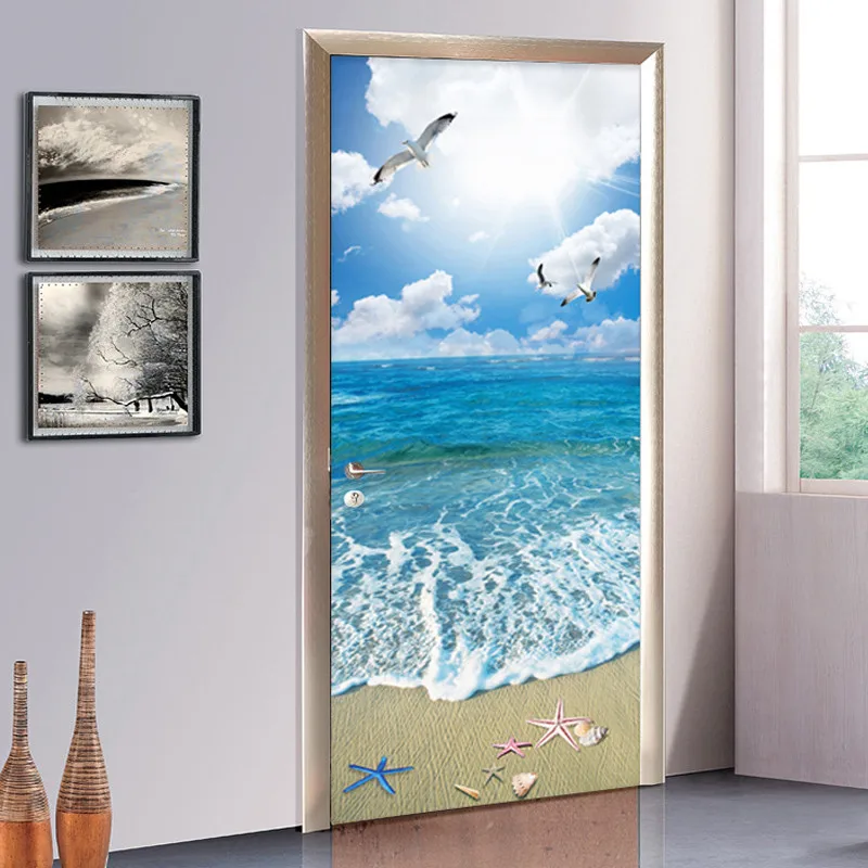 Door Sticker Tools Door Wallpaper Door Decoration 3d Beach Sea ...