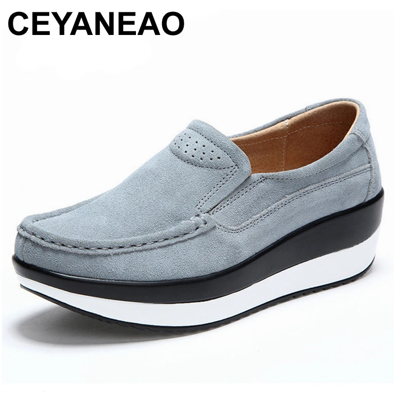 CEYANEAO zapatos de plataforma plana para mujer, mocasines de ante de vaca, primavera y otoño ...