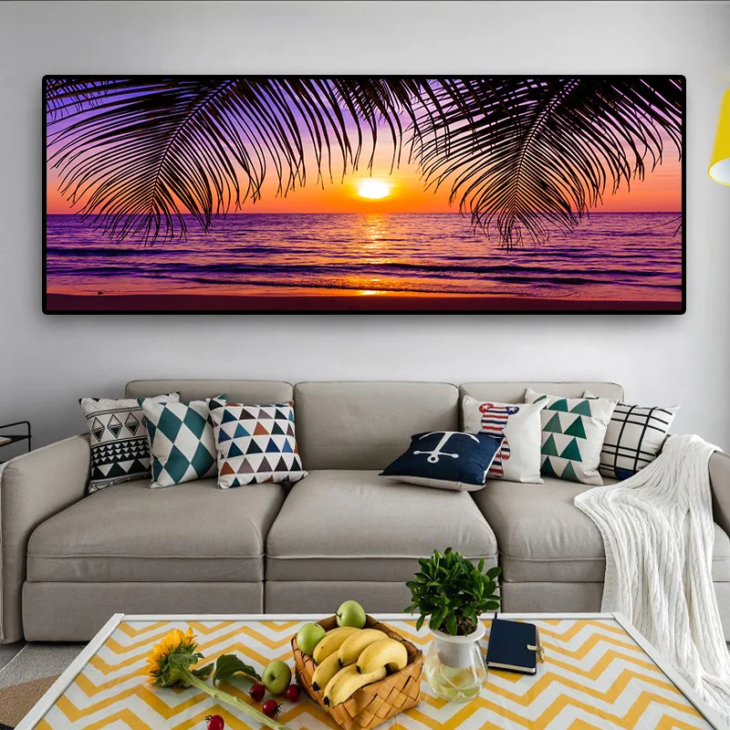 Sea Beach Sunsets Natural Coconut Palm Panorama Landscape Canvas ...