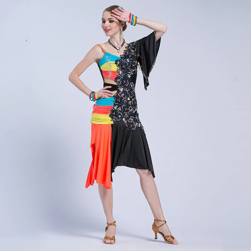 Vestido negro de baile latino para mujer, ropa de entrenamiento para ...