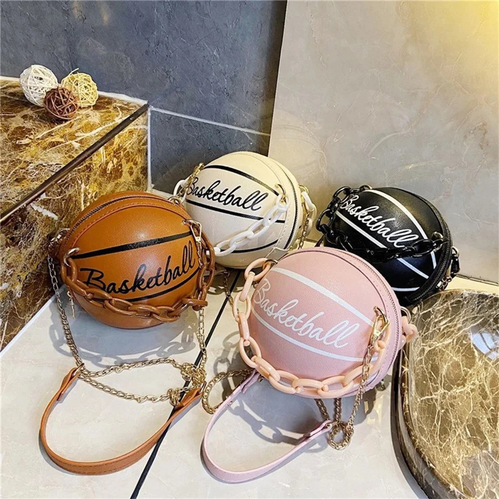 Personality Female Leather Pink Basketball Bag 2021 New Ball Purses For ...