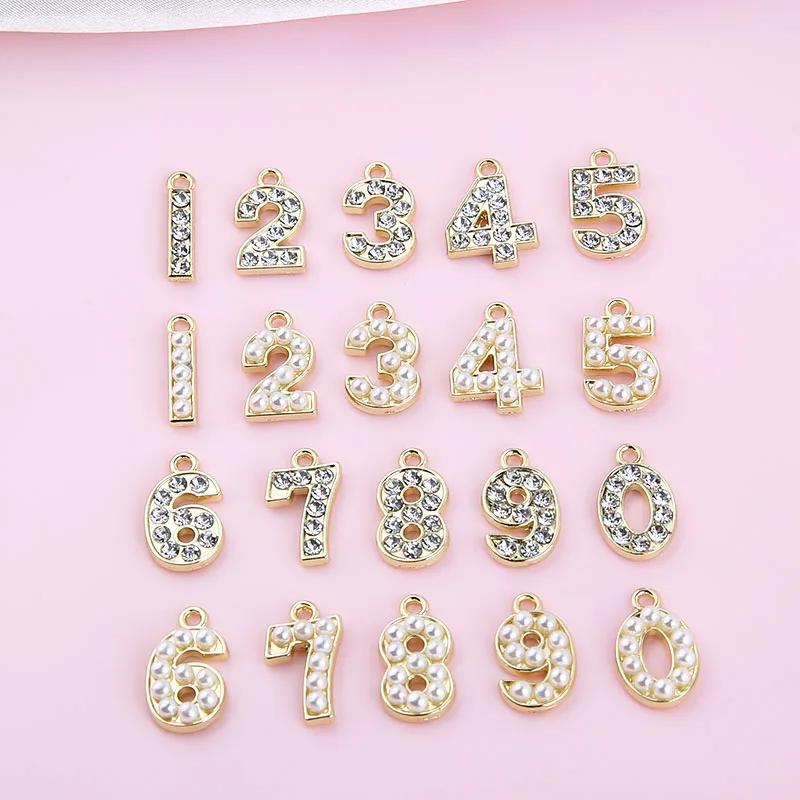 10pcs/pack Rhinestone Pearl Number 0 9 Charms pendant Jewelry Earring ...