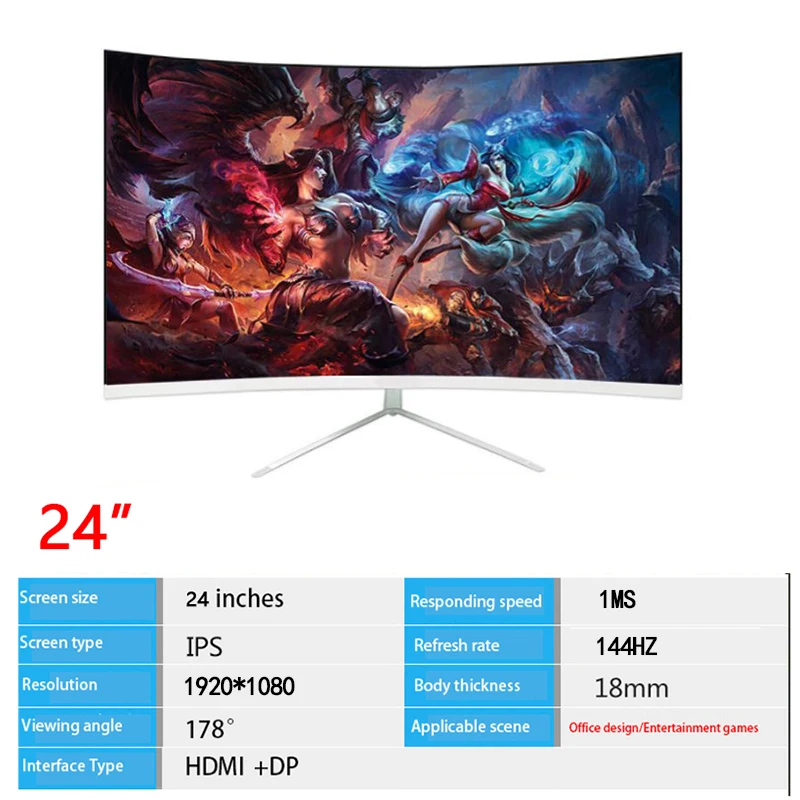 Monitor Tela Curvada 24p IPS 144hz FHD 1920×1080 1ms HDMI Gamer