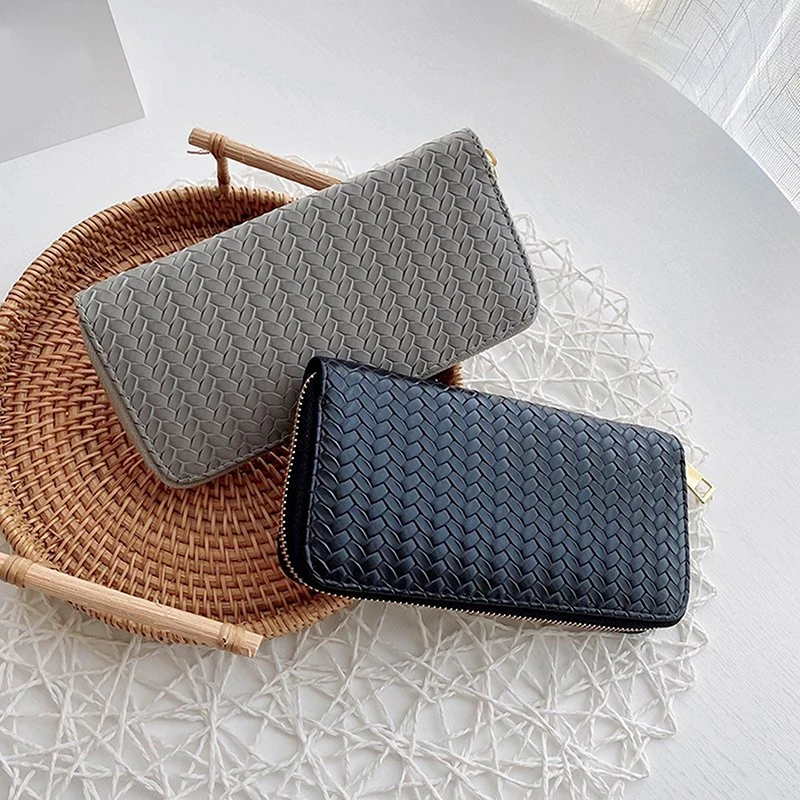 Hot-Sale-Women-Weave-Wallet-Wrist-Handle-Phone-Case-Long-Section-Money ...