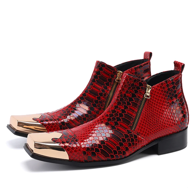 Winter-British-Genuine-leather-Ankle-Boots-For-Men-Red-Snake-Skin ...