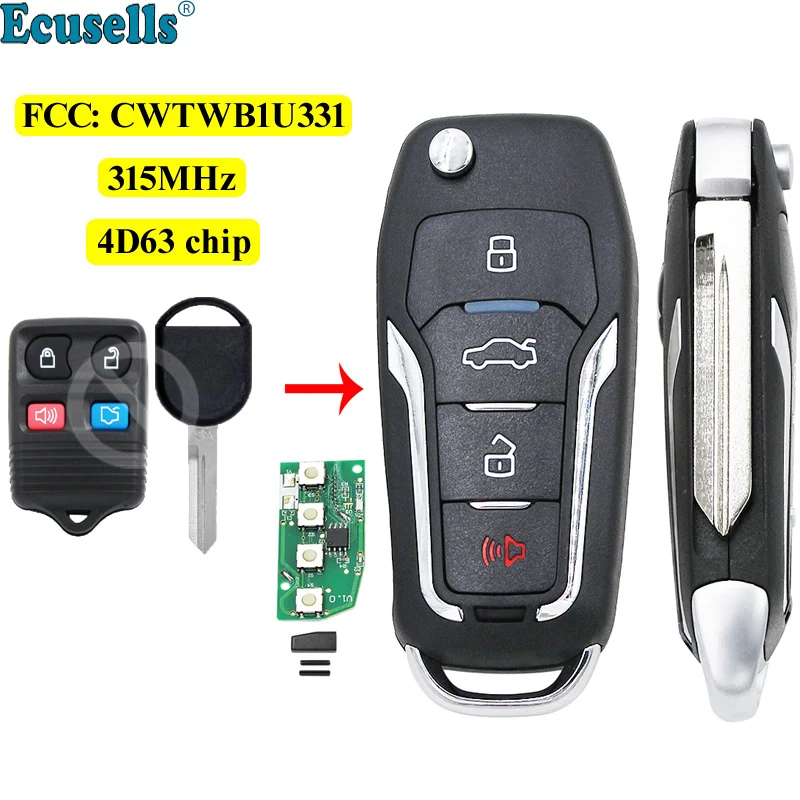 Upgraded Flip Remote Key Fob 315mhz 4d63 80bit Chip For Ford Edge F ...