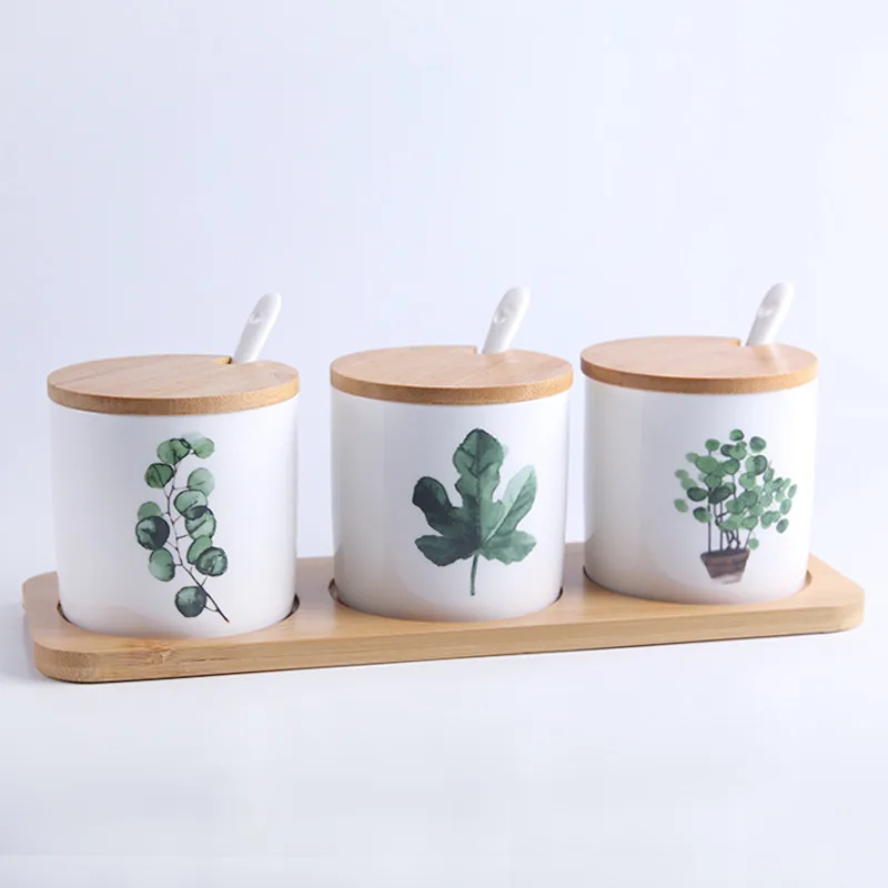 Nordic Ceramic Seasoning Bottle Set Household Green Planting Seasoning ...