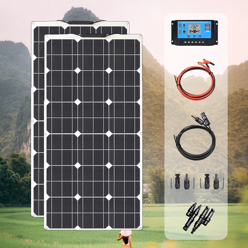 Solar Panel Kit 200w 100w 18v Flexible Solar Panels Module 20a ...
