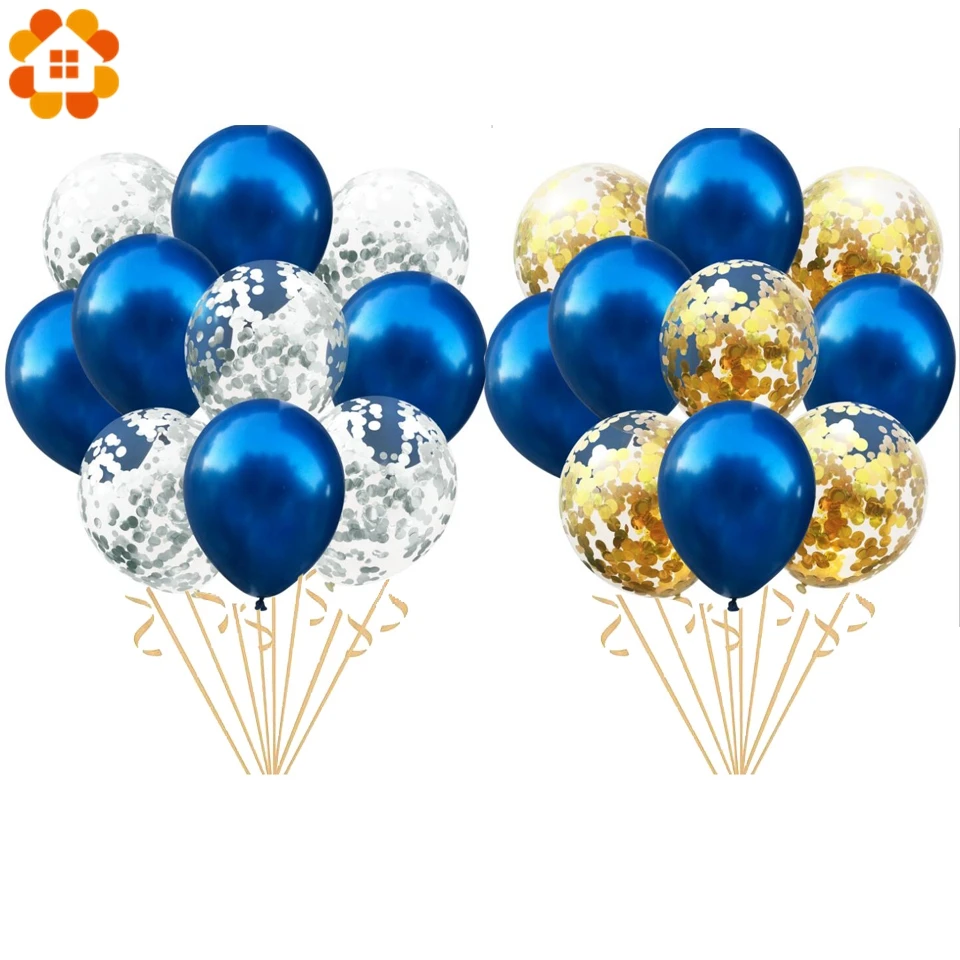 Globos de látex de Color azul, globo de aire de confeti dorado de 12 ...