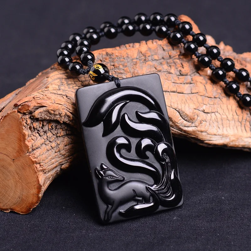 Jade Pendant Natural Obsidian Fox Pendant Necklace Jewelry Fine Jewelry ...