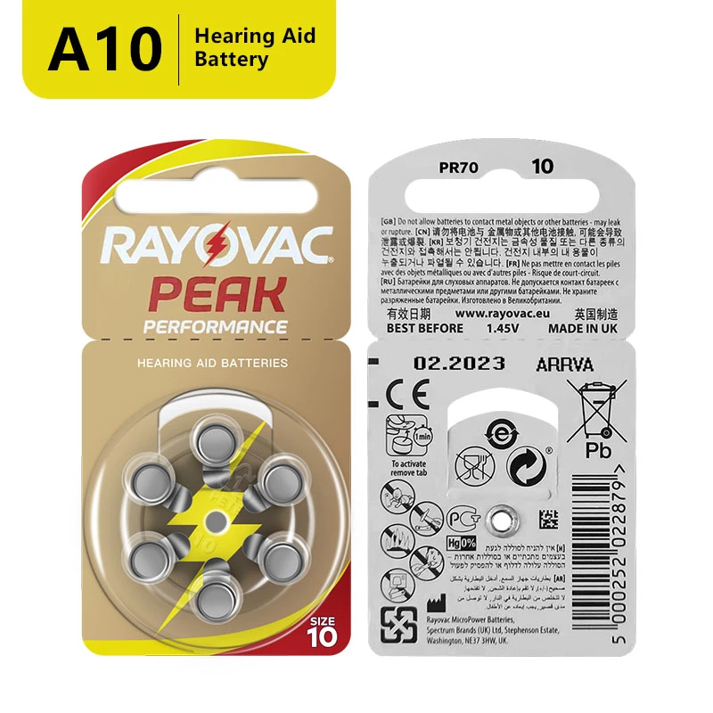 Rayovac Peak 60pcs Hearing Aid Batteries A10 10a Za10 10 S10, 60 Pcs Hearing Aid Batteries Zinc ...
