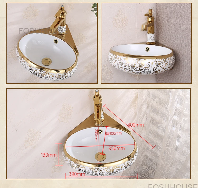Ceramic Corner Basin Small Bathroom Wash Basin Triangle Balcony Wall ...