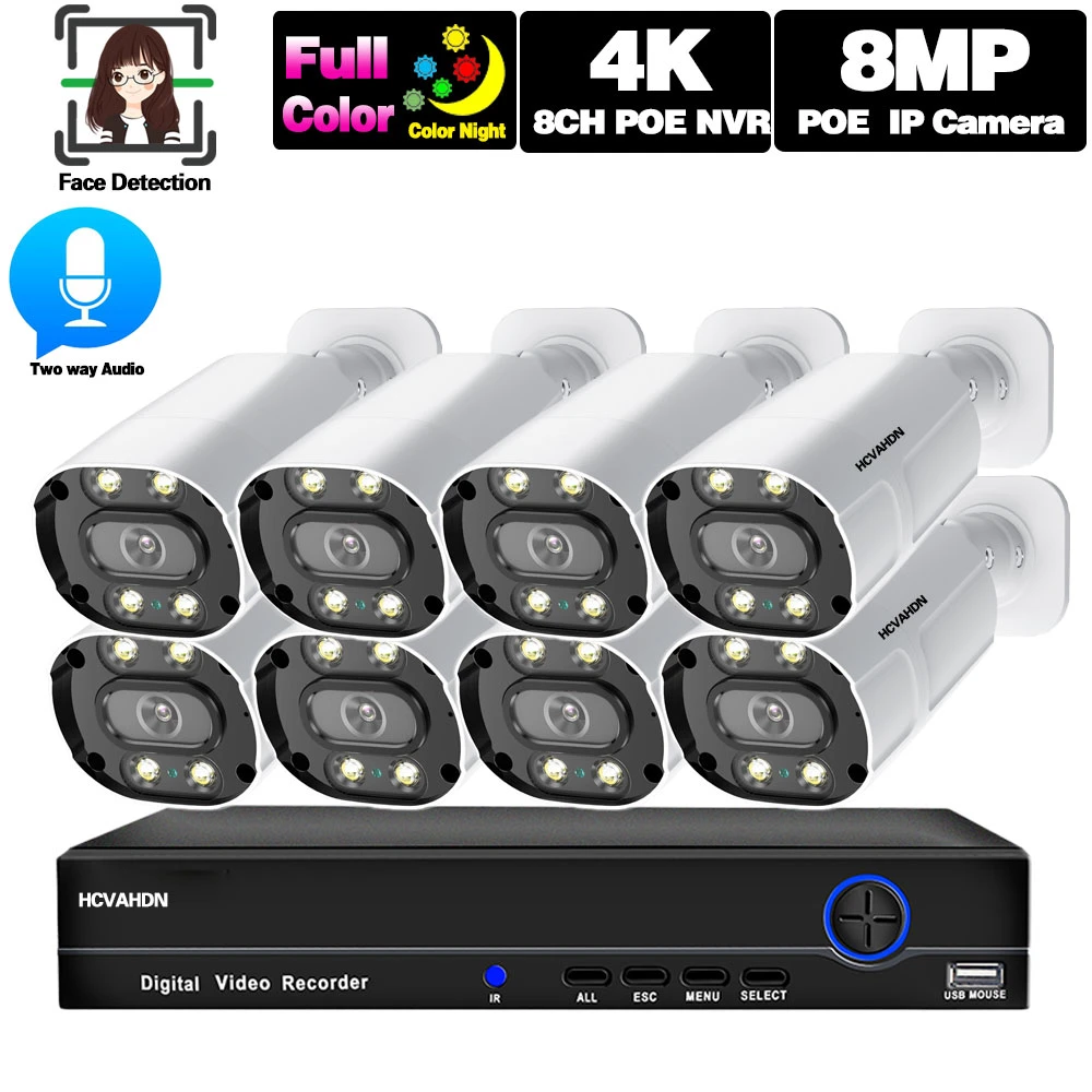 4K Ultra HD Face Detection Security Camera POE System 8CH NVR Kit 2 Way ...
