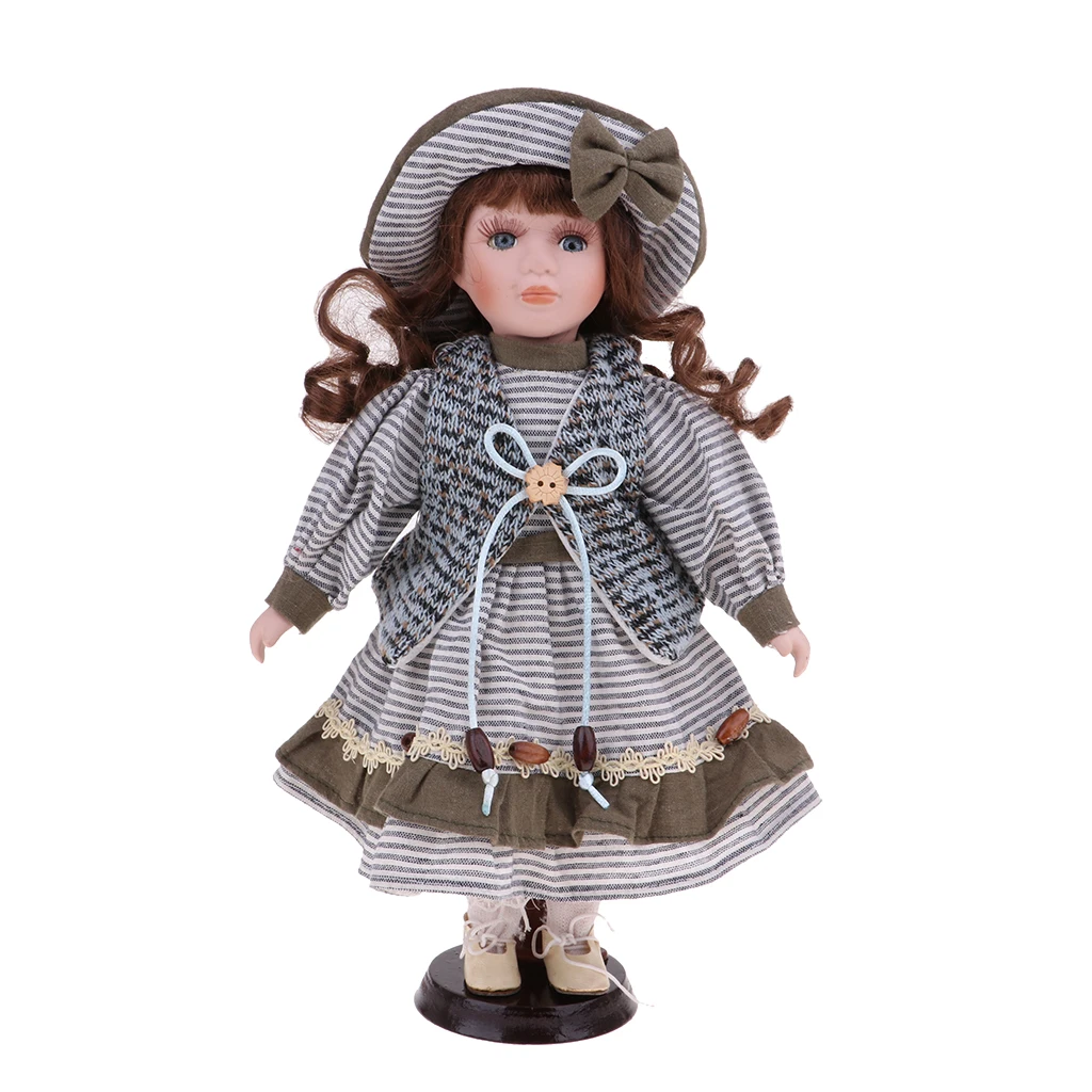 30cm-Porcelain-Doll-Victorian-Girl-Standing-Figures-with-Wooden-Stand ...