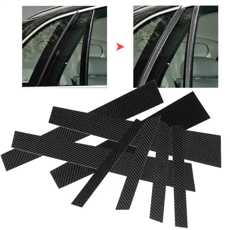 8pcs Carbon Fiber B Pillars Trim Car Window Decorative Sticker Fits for ...