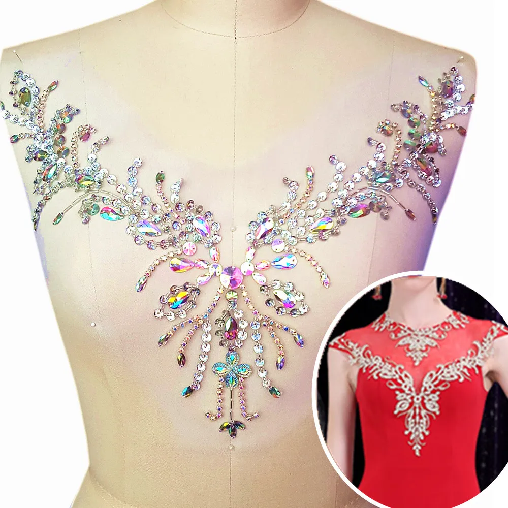 Phoenix-asa-com-decote-em-v-costurar-em-lantejoulas-espelho-strass ...