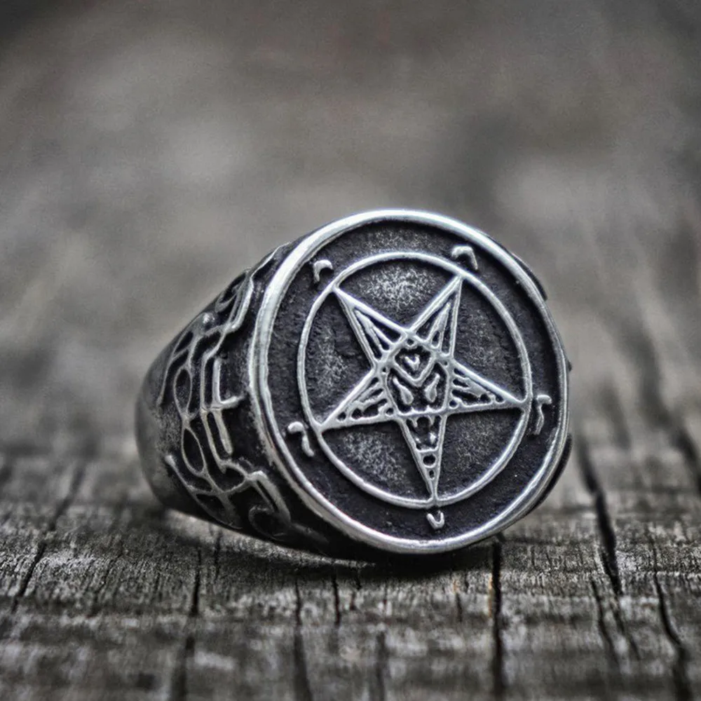 Gothic Occult Kirche von Satan Pentagramm Rune Sigil Edelstahl Ring ...