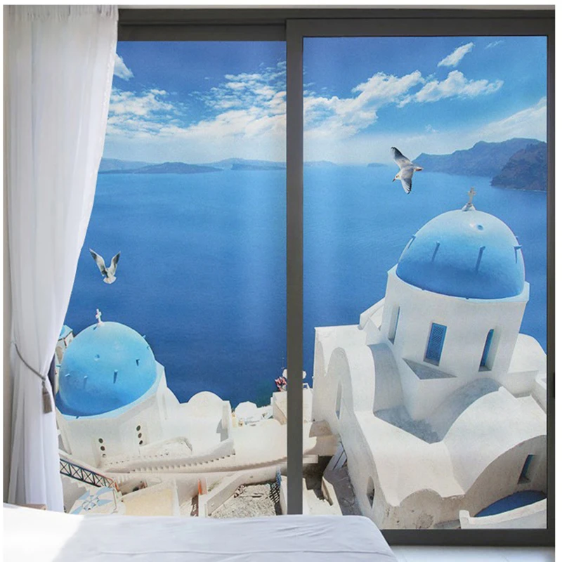 Customized Mediterranean landscape window glass stickers electrostatic ...