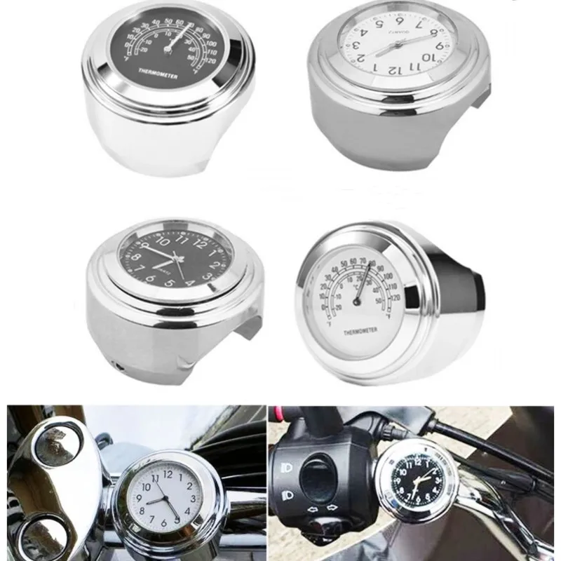 7-8-Motorcycle-Handlebar-Clock-Watch-Gauge-Thermometer-Chrome-Luminous ...