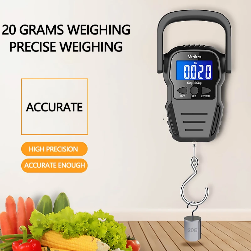 50Kg /10g Hanging Scale Digital Hand Held Portable Fish Hook Electronic ...