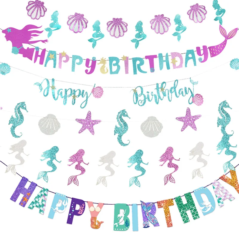 Mermaid Theme Banners Birthday Party | Little Mermaid Birthday Banner ...