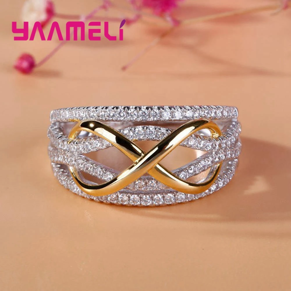 925 Sterling Silver Infinity Love Ring Shining Cubic Zircon Bowknot ...