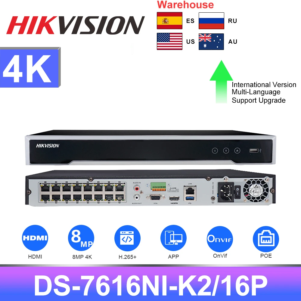 Hikvision NVR 4K 8CH DS 7608NI K2/8P 16CH DS 7616NI K2/16P PoE Network ...
