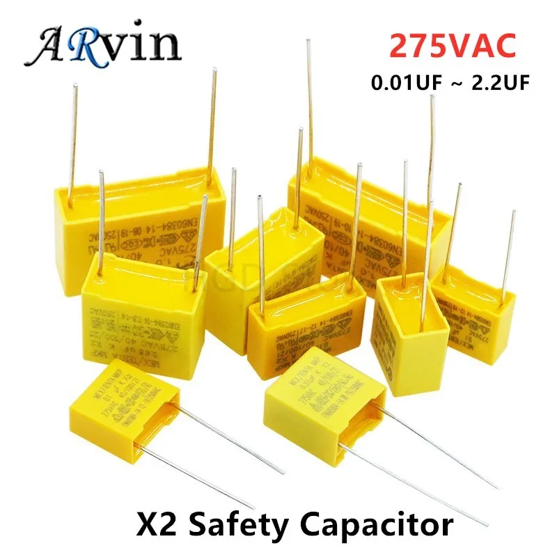 10Pcs 275VAC Capacitor X2 Series 0.01UF ~ 2.2UF Polypropylene Film ...
