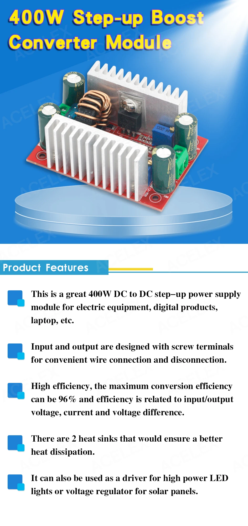 Quason 400 Вт 15A DC-DC повышающий модуль 8.5В-50В до 10В-60В | AliExpress