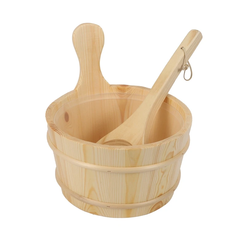 Bathroom Natural Wooden Bucket + Ladle Set For Sauna Spa Bathroom ...