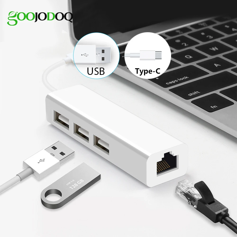 USB Ethernet with 3 Port USB HUB 2.0 RJ45 Lan Network Card USB to ...