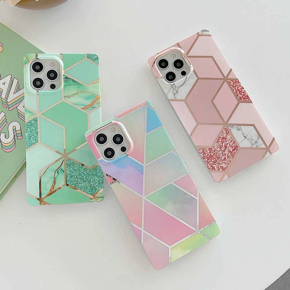 SUYACS Plating Geometric Marble Square Phone Case For iPhone 12 Pro Max ...
