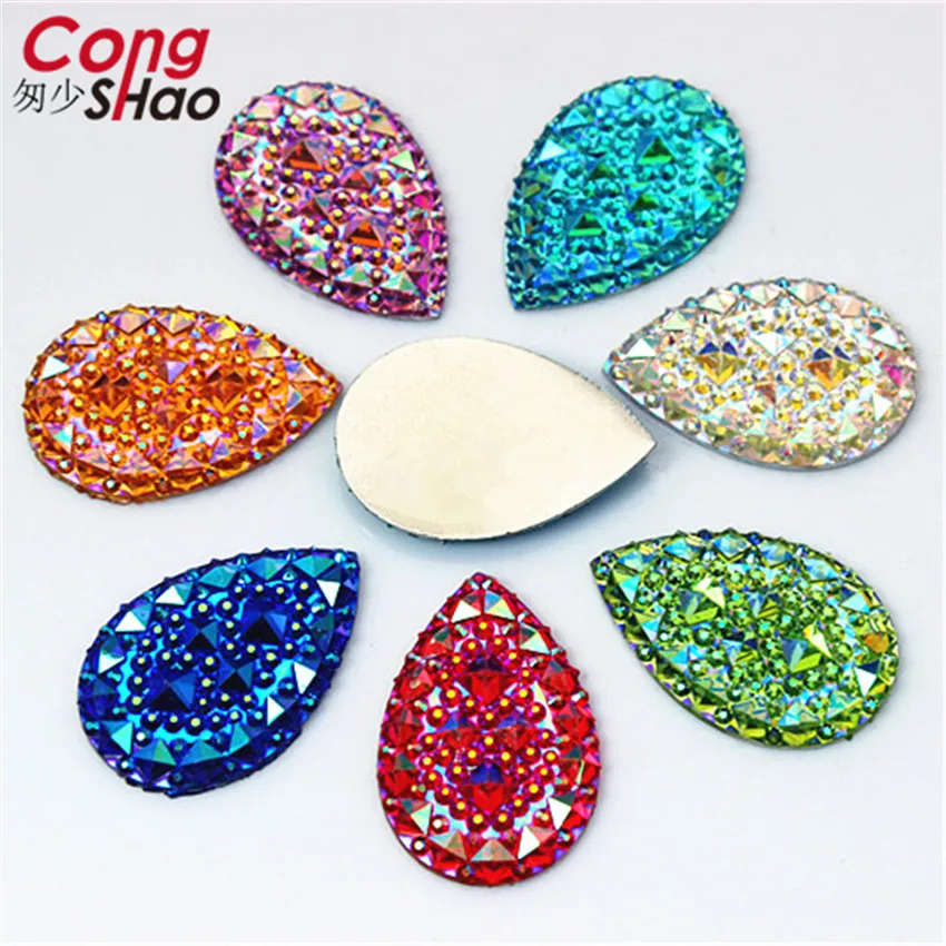 Cong-Shao-50Pcs-20-30mm-AB-Drop-Shape-Resin-Rhinestones-Flatback ...