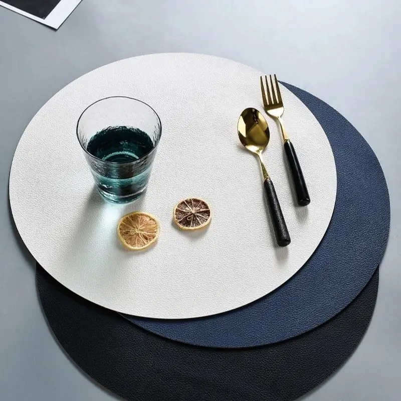 4 Pieces/bag Round Pu Leather Placemat Waterproof Oil-proof Double ...