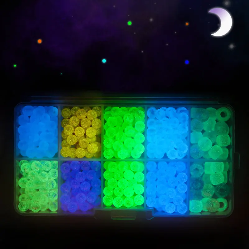 6 12mm mixed Acrylic Luminous Beads Fishing Loose Beads Glow In The ...
