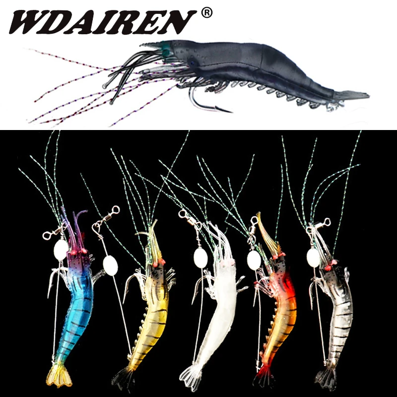 5pcs/lot Luminous Shrimp Soft Lure Artificial Silicone Bait With Hooks ...