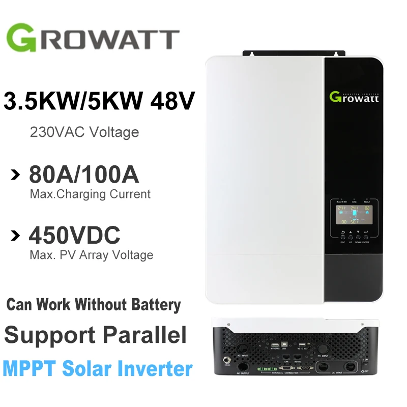 Growatt Hybrid Solar Inverter 5KW 48V 220V MPPT 80A 100A, 52% OFF