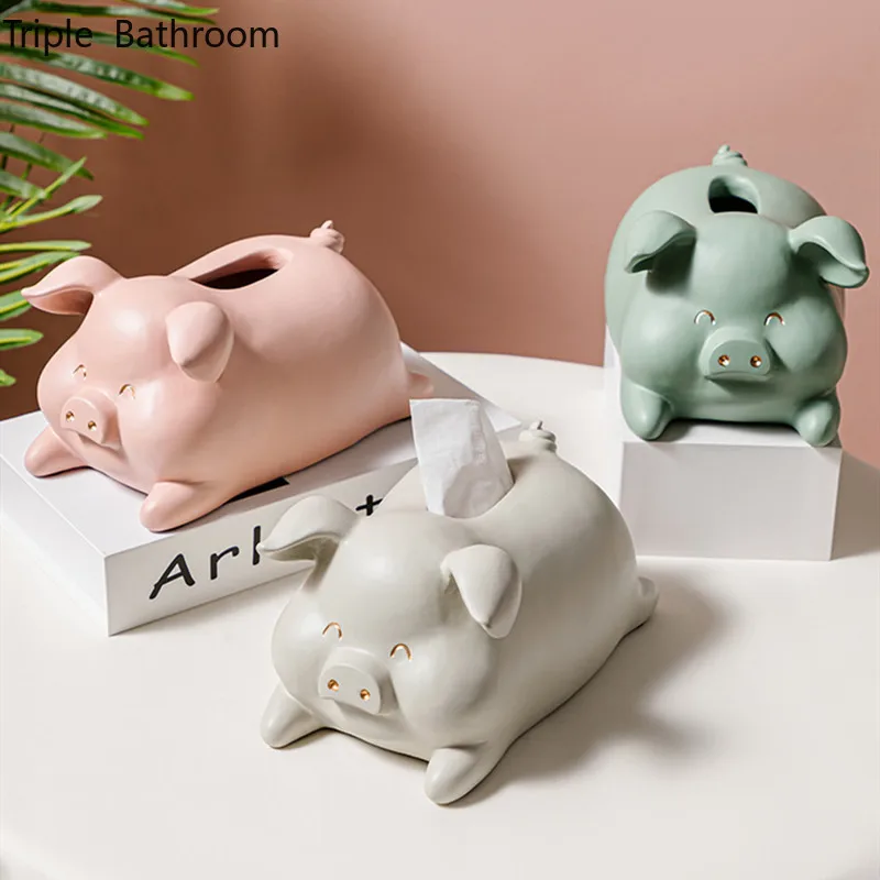 Creative Cute Pig Resin Tissue Box Living Room Bedroom Desktop Draw ...