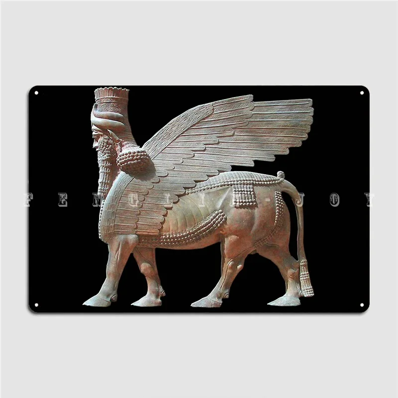 Assyria estatua de toro alado de cabeza humana asiria, póster negro de ...