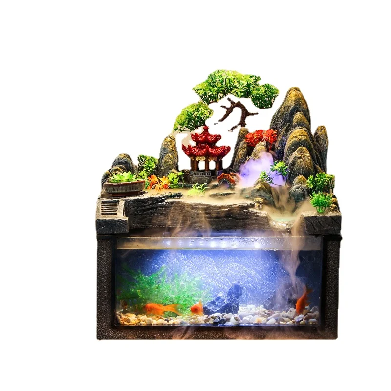 Creative Desktop Fish Tank Water Flow Lucky Fountain Living Room Office ...