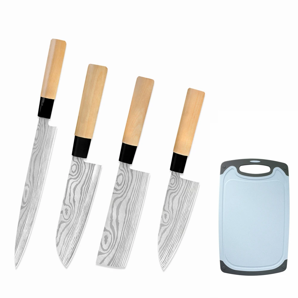 XYj 5pcs Stainless Steel Kitchen Knife Set Japanese Style Damascus ...