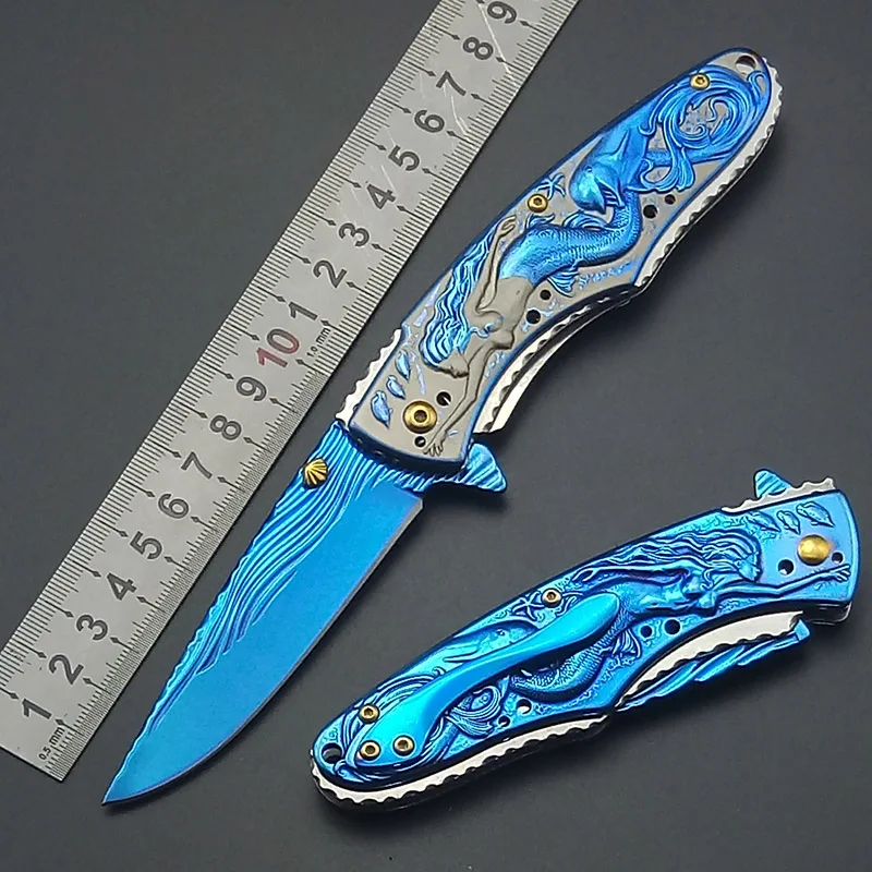 Mermaid-Tactical-Folding-Blade-Utility-Pokcet-Knife-New-Style-Engraved ...