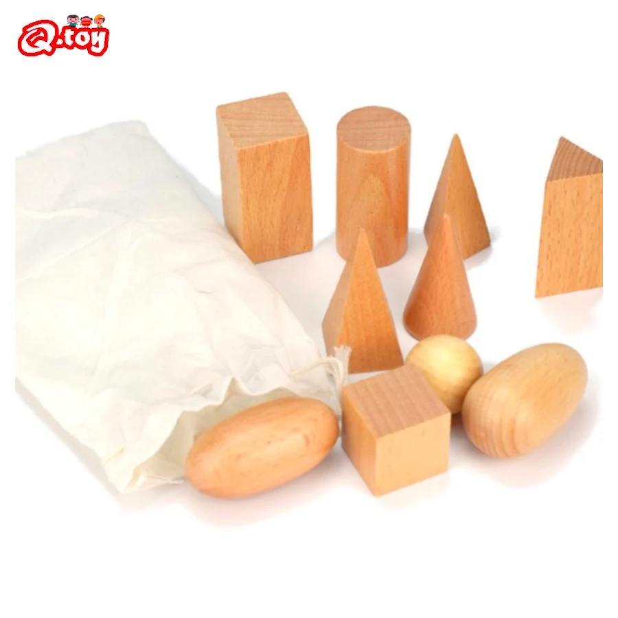 Wooden Block Geometry Shape Cognitive Toys 3D Wood Bricks Montessori ...