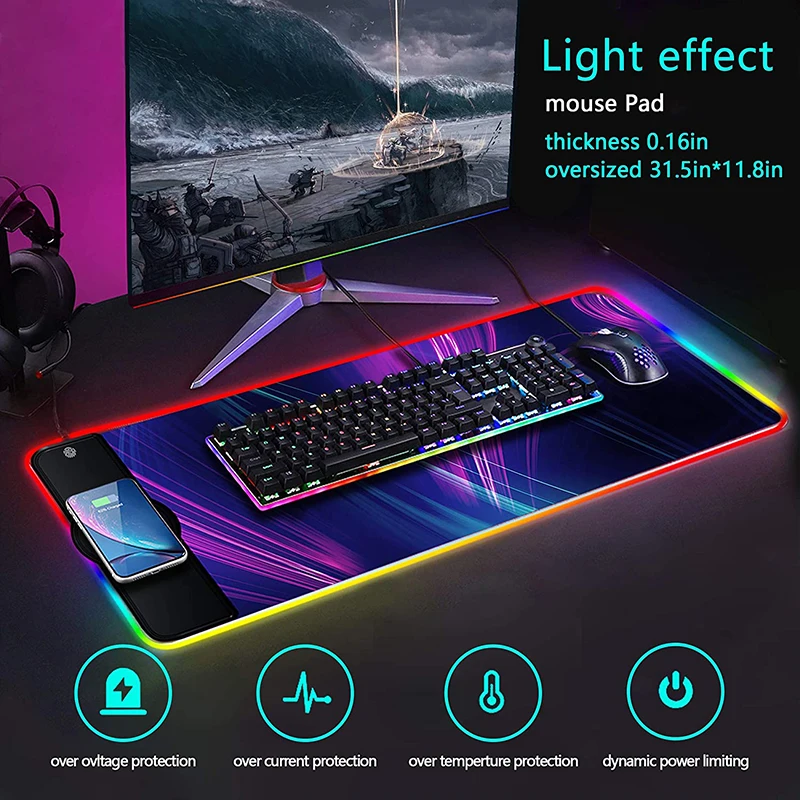 Wireless-Charging-RGB-Luminous-Mouse-Pad-Charger-Phone-Gaming-Mousepad ...