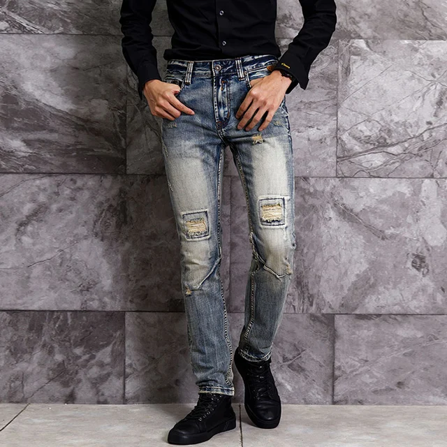 Fashion Streetwear Men Jeans High Quality Slim Fit Destroyed Ripped ...