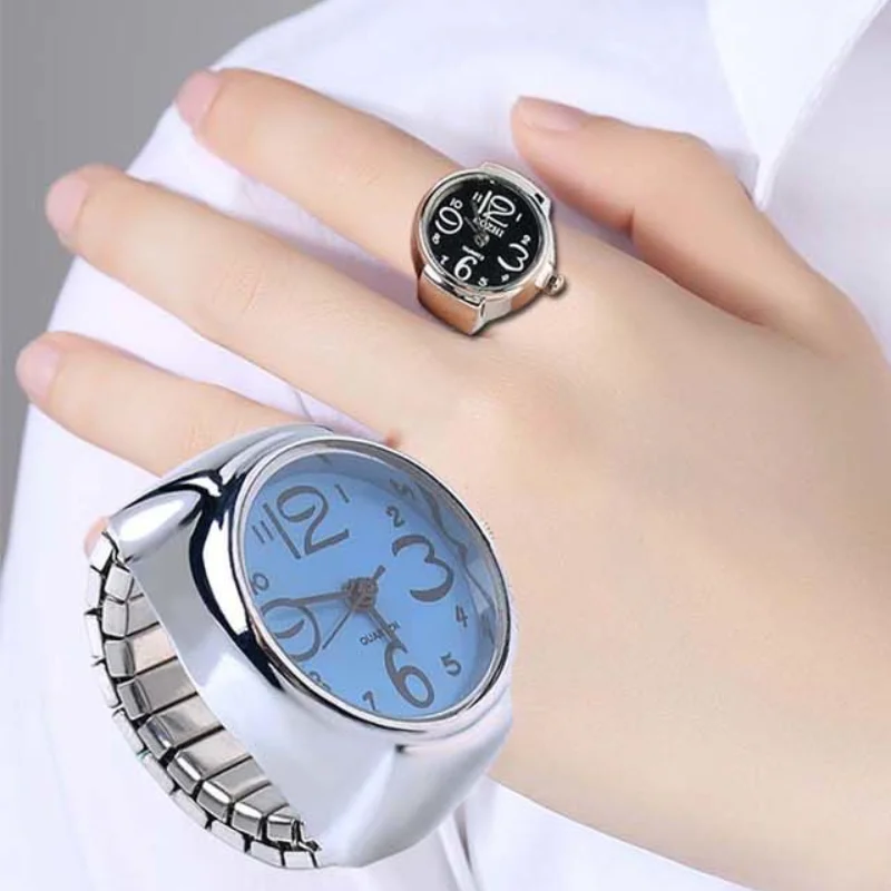 Finger Ring Watch Women/girl Sleek Steel Round Dial Elastic Quartz ...