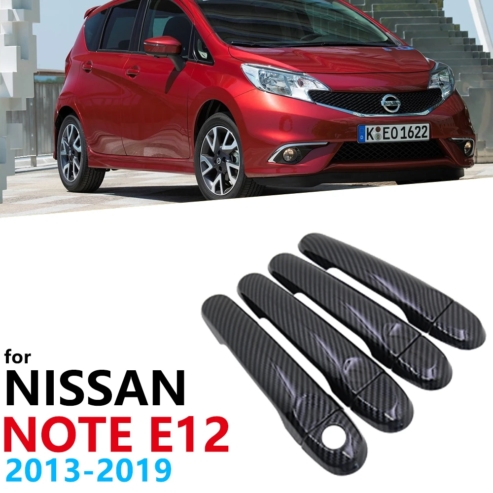 Black-Carbon-Fiber-Door-Handles-Cover-Trim-Set-for-Nissan-Note-E12 ...
