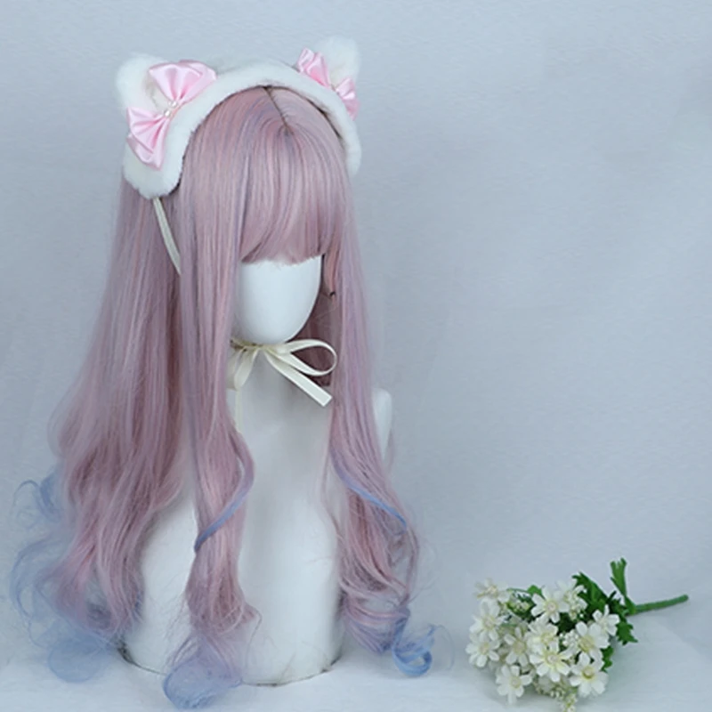 봉제 새끼 고양이 귀 머리띠 레이스 업 리본 초가집 머리띠 로리타 고양이 귀 머리띠 하녀 애니메이션 코스프레 머리 장식품의상